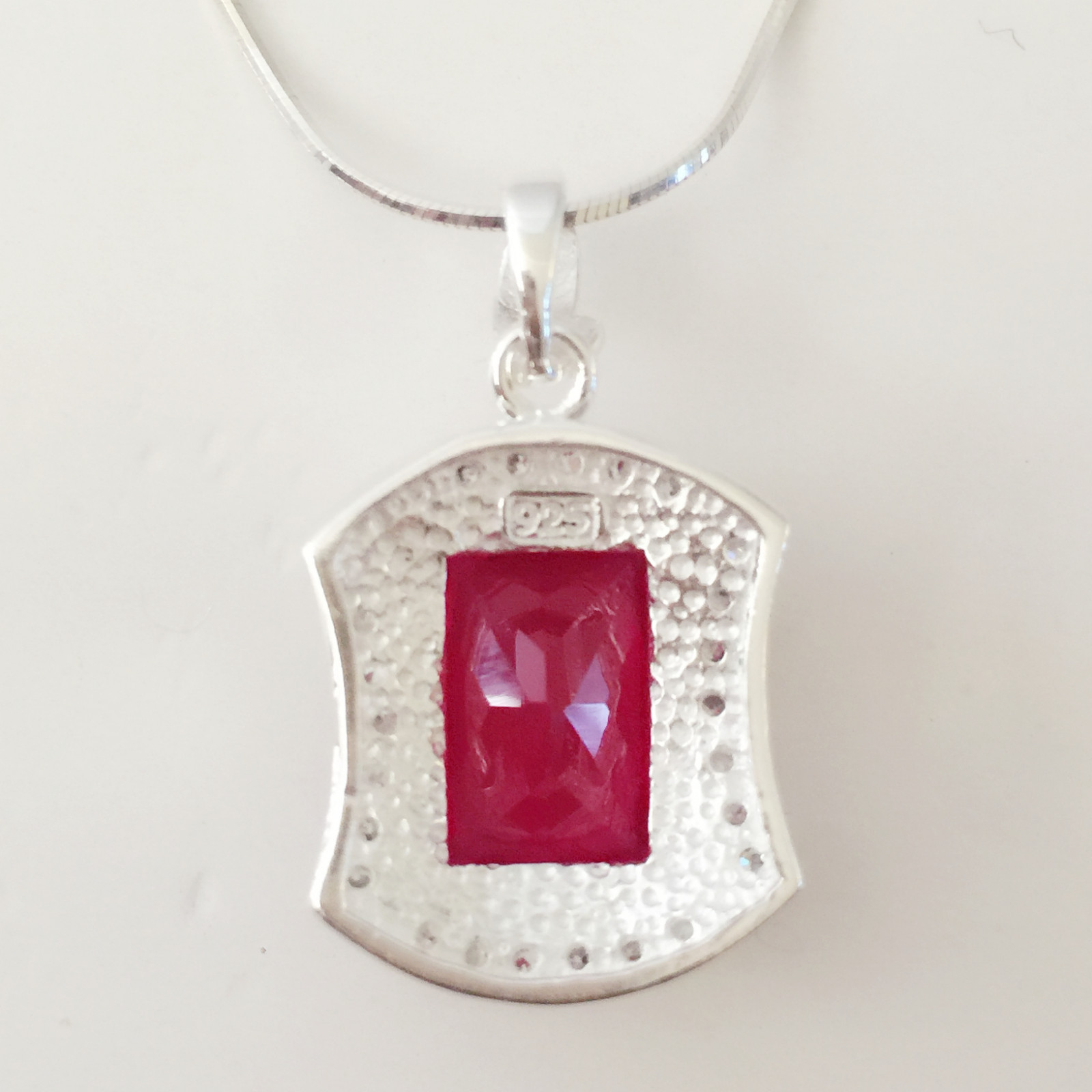 New 925 simulate Silver Ruby Red Rectangle Crystal Charm Pendant ...