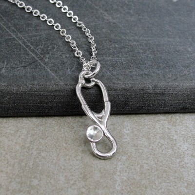 Silver Stethoscope Necklace - Doctor Charm Necklace - Nurse Charm ...