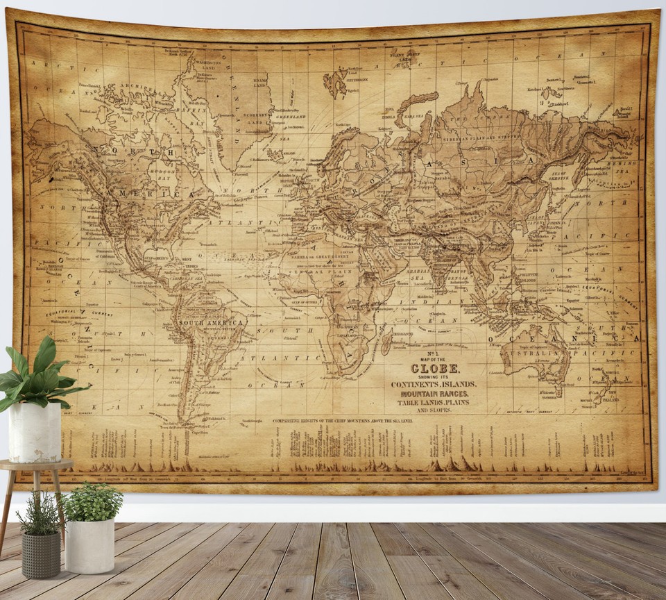 Educational Classroom Vintage World Map Tapestry for Bedroom Living ...
