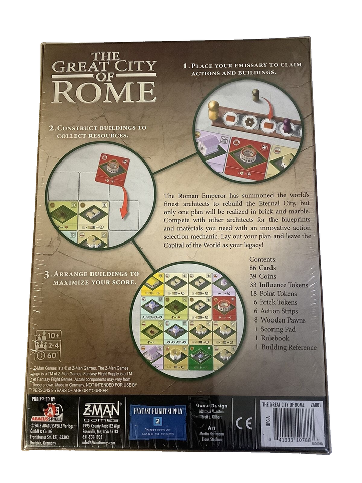 The Great City of Rome Z-Man Board Game Night Build Roman Playing Cards ...
