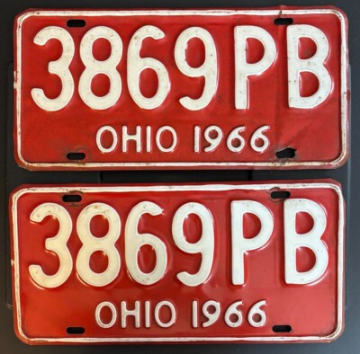 Ohio 1966 License Plate PAIR # 3869 PB | eBay