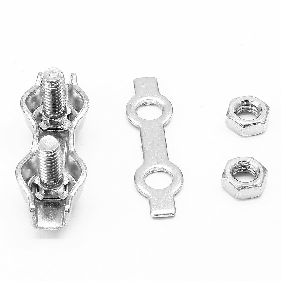 20 Pcs M2 Stainless Steel Duplex Wire Rope Clips, M2, Double Bolt, 20 ...