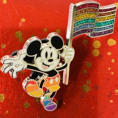 Disneyland Collector Pin Mickey Mouse with Glittery Rainbow Pride Flag ...