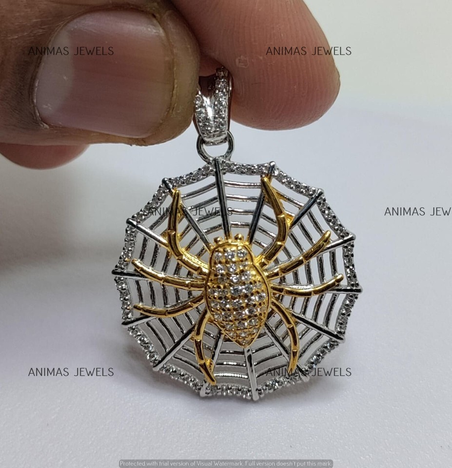 Lab-Created Diamond 1ct Round Men's Spiders Web Pendant 14K Two-Tone ...