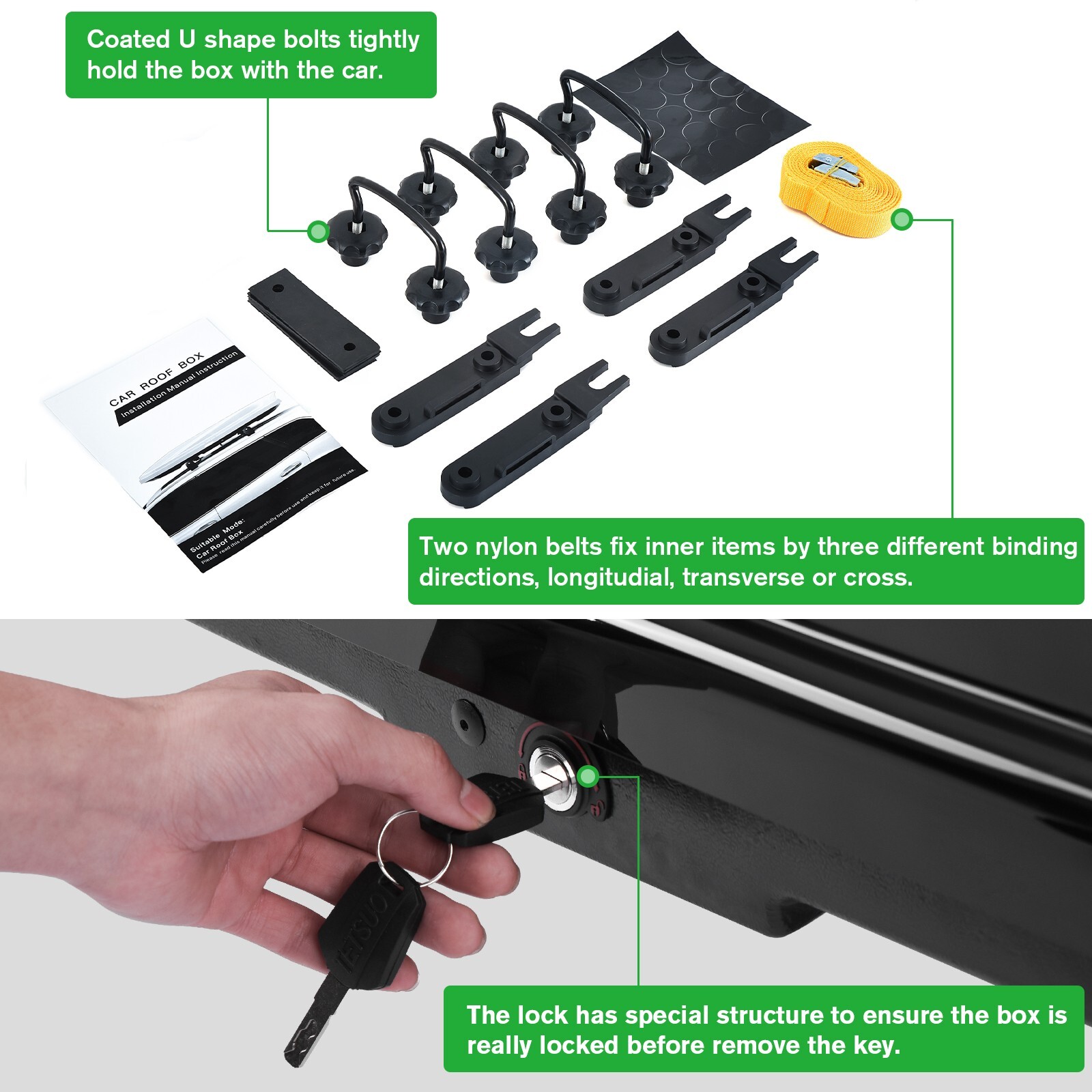 14 Cubic Ft Car Top Cargo Carrier Vehicle Roof Easy Mount Luggage Box w ...