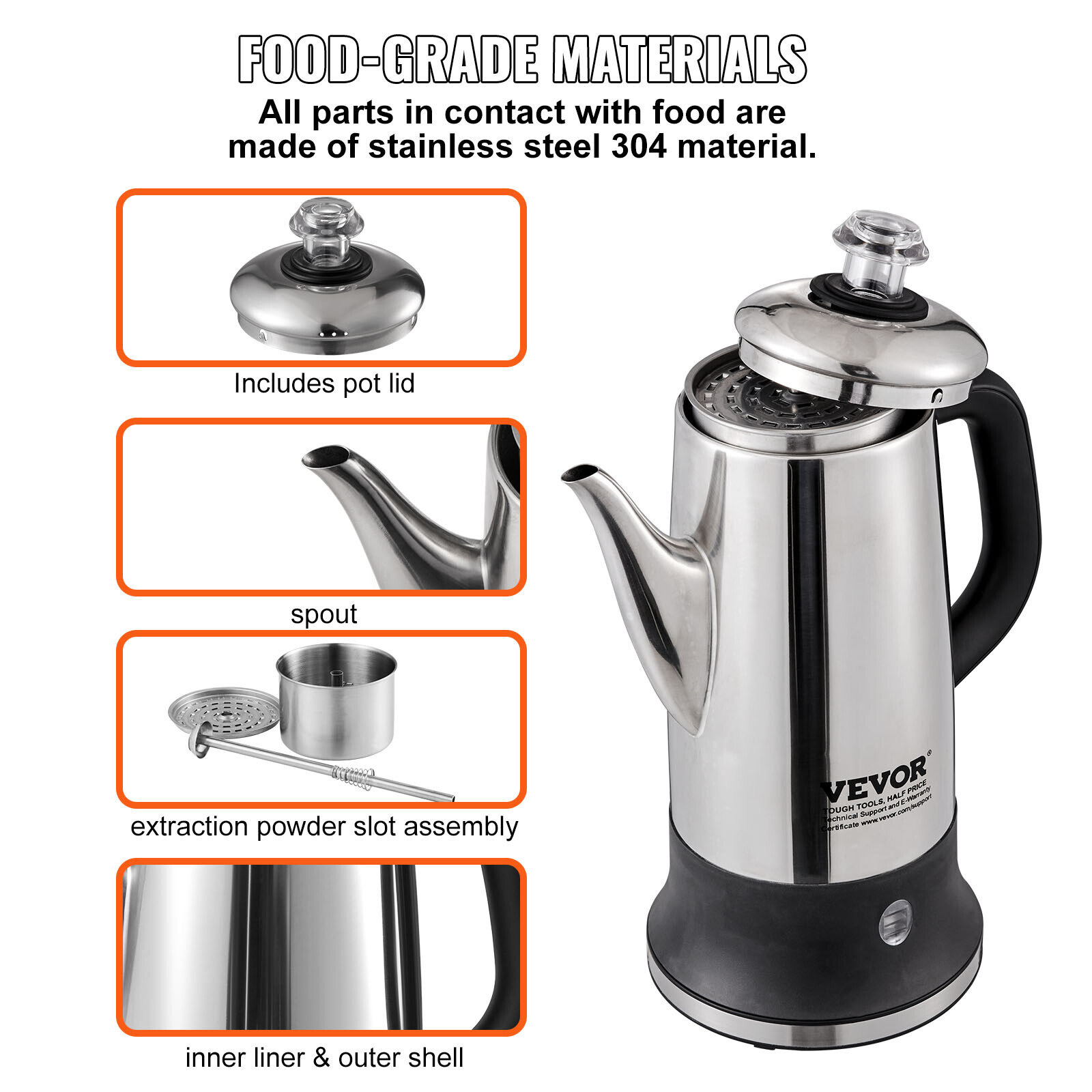 VEVOR 12-Cup Electric Percolator Coffee Pot Stainless Steel Coffee ...