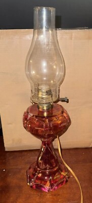 Findlay Pink Depression Queen of Hearts Beaded Elec Oil Lamp Vintage w ...
