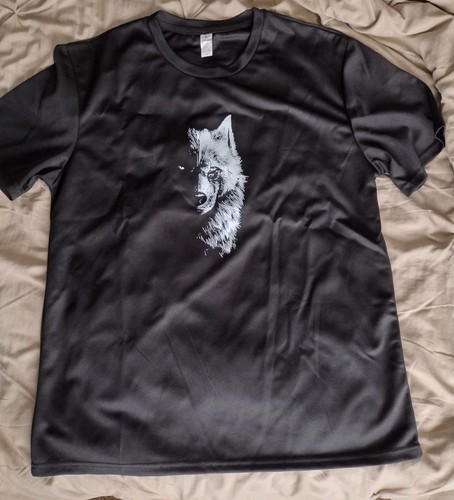 Men's Black T-shirt Size L Wolf Graphic Print Short Sleeve Top Casual ...