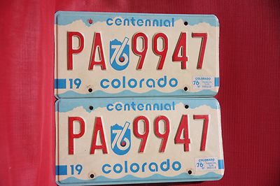 1975 CENTENNIAL COLORADO License Plate * ‘75 Base * PAIR * ‘76 USA ...