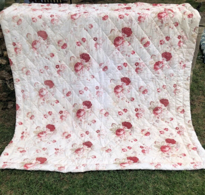 Antique French Cabbage Roses Hand Stitched Pink Boutis Quilt 1930s 6 x ...