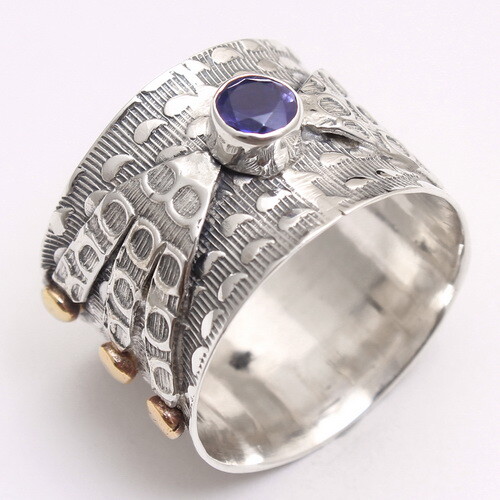 Lab Created Sapphire Gemstone 925 Sterling Silver Spinner Band Ring US ...