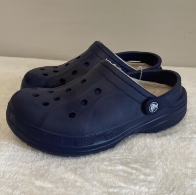 Crocs Navy Blue Faux Fur Lined Slip On Casual Clogs Size US M6/W8 | eBay