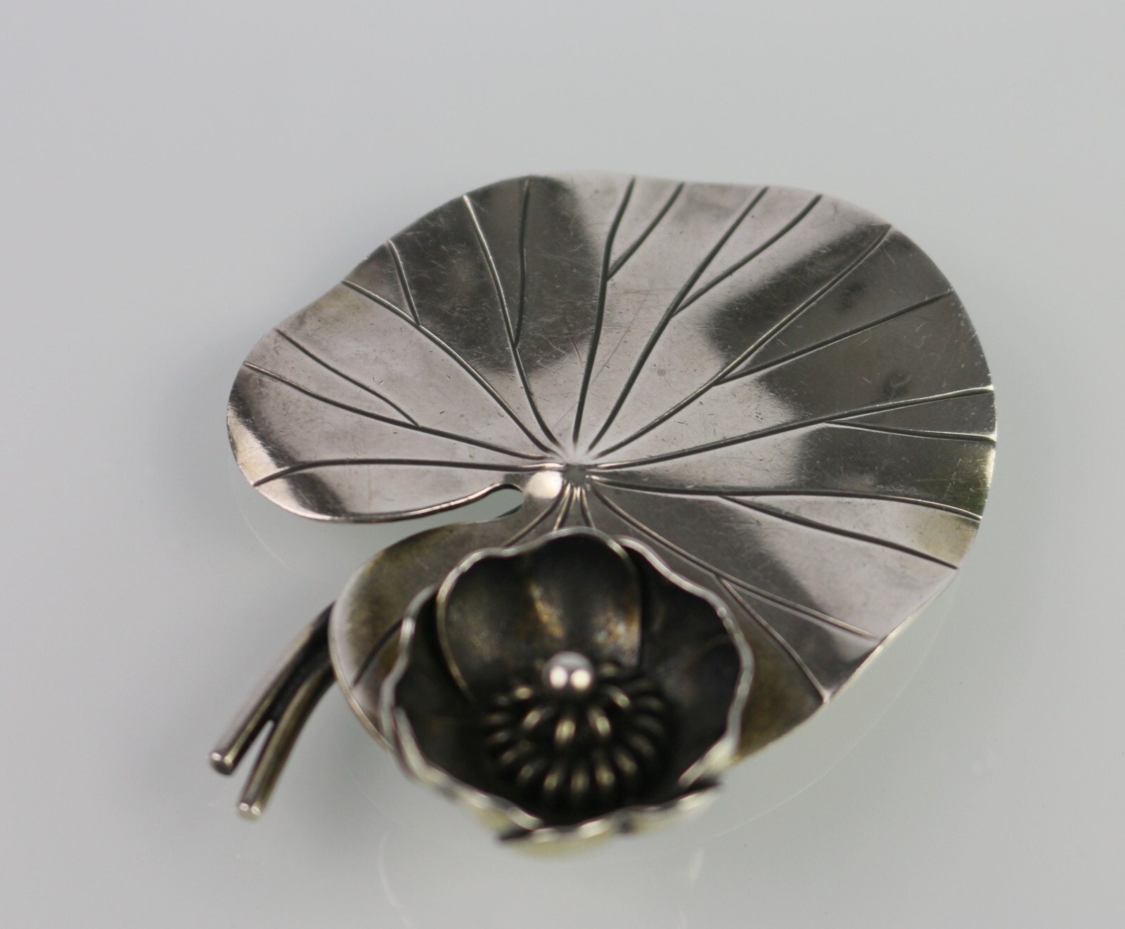 Denmark Danish Sterling Silver Lotus Flower & Leaf Pi… - Gem
