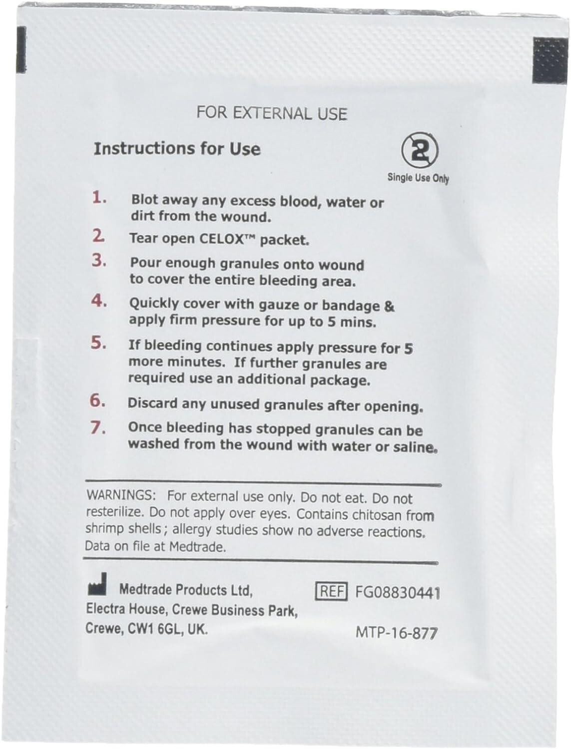 Celox Granules 2g One Pack Stops Bleeding Fast Wound, First Aid Kit | eBay