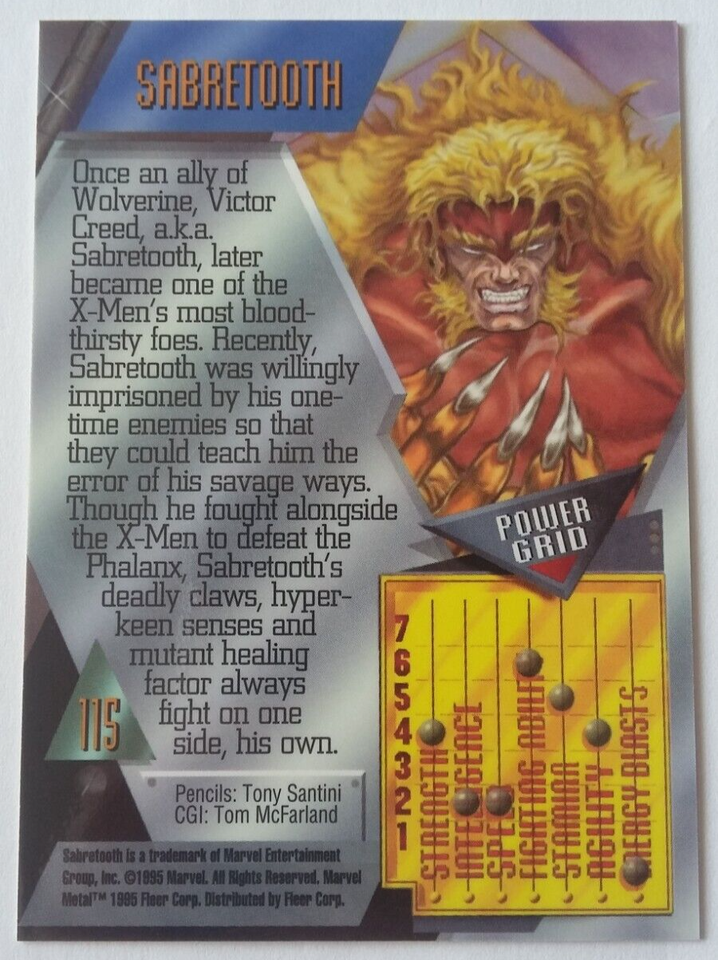 1995 Fleer Marvel Metal MCU Trading Card #115 Sabertooth | eBay