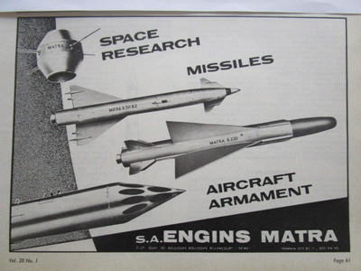 1964-1965 PUB MATRA VELIZY AIR TO AIR MISSILE MATRA R.530 R.511 B2 ...