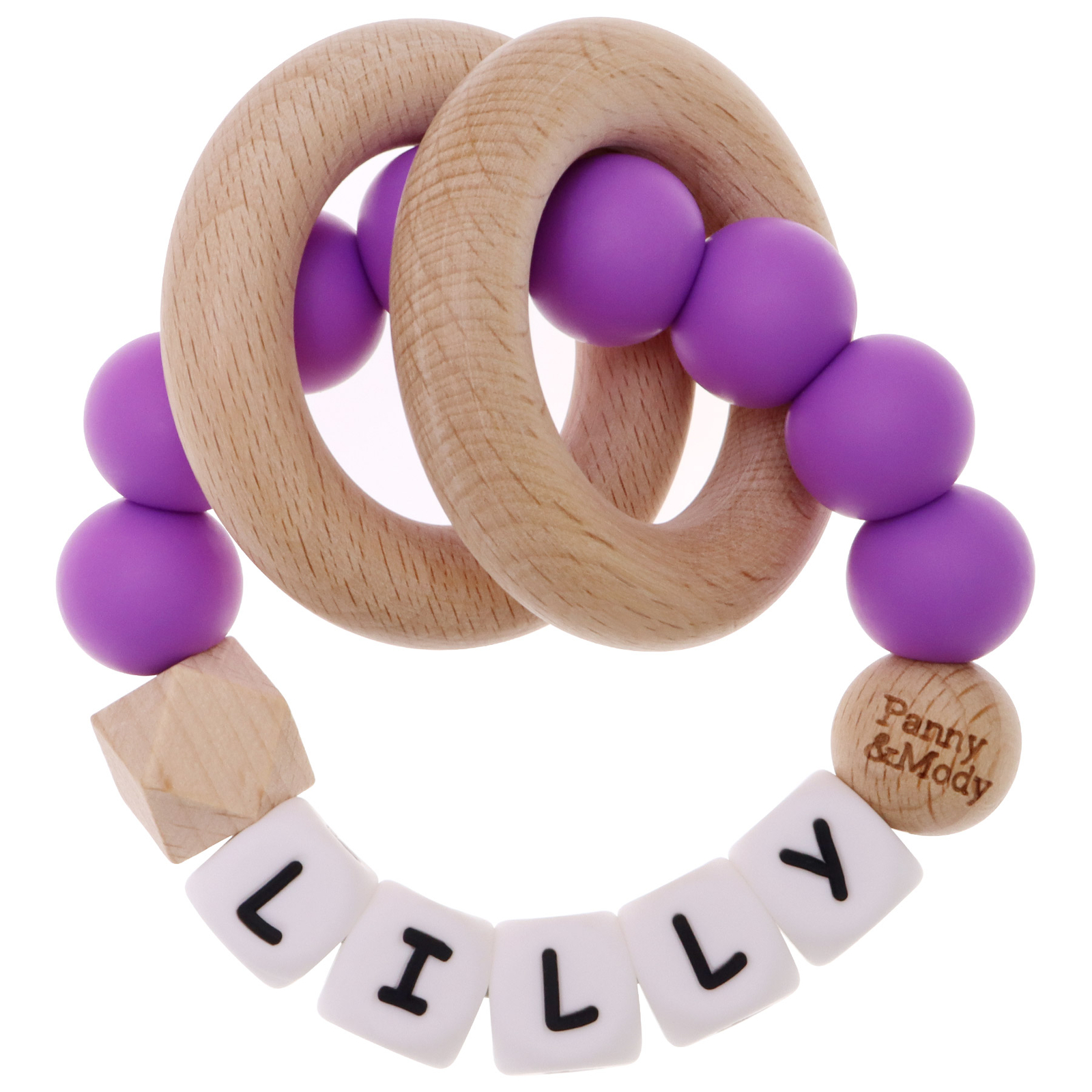 Personalised Teether, Natural Wood & Silicone Teething Ring/Rattle ...