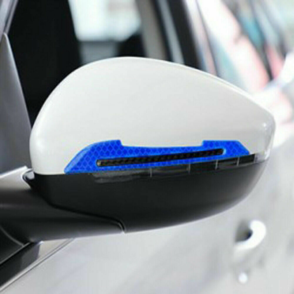 2x Reflective Carbon Fiber Blue Side Mirror Warning Molding For Auto ...