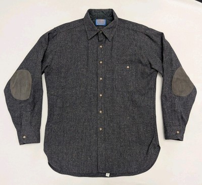 VTG Pendleton Wool Shirt Mens L Gray Elbow Patch Button Up Made In USA ...