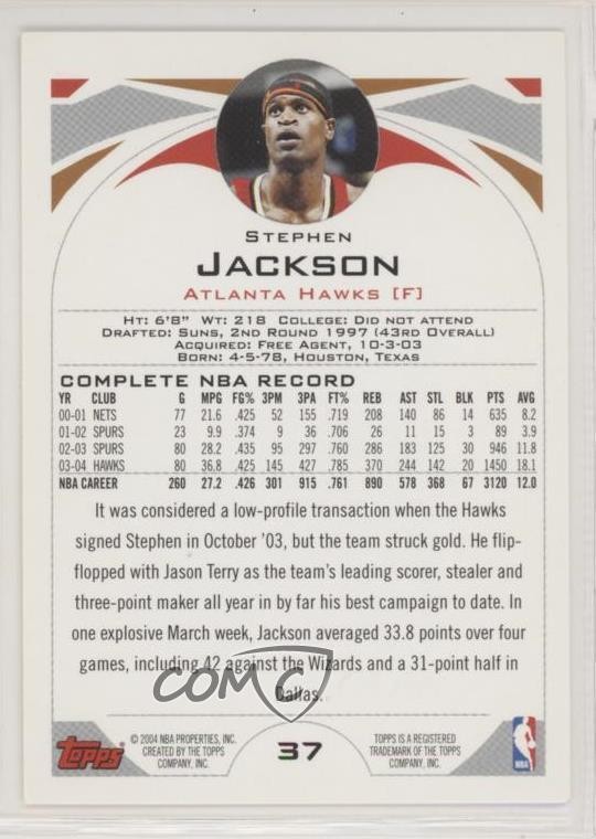 2004-05 Topps Stephen Jackson #37 | eBay