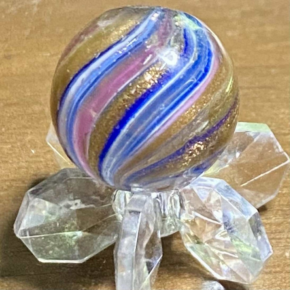 Antique German Handmade Marble Lutz Onionskin .594 19/32 NM Pink Blue ...