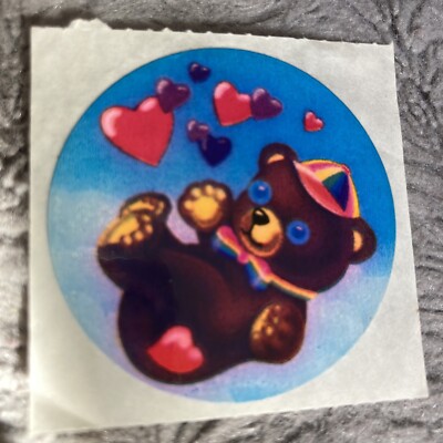Vintage 1982 Lisa Frank 2” circle bear w hearts sticker | eBay