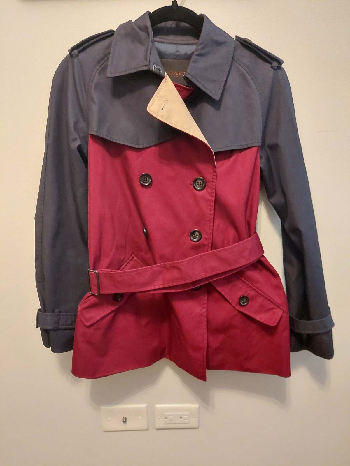 Coach Colorblock Red-Blue Mini Trench Coat - Gem