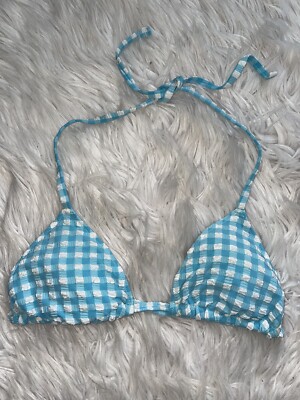 AERIE BIKINI TOP WOMENS M MEDIUM BLUE TRIANGLE SWIM BATHING SUIT ...