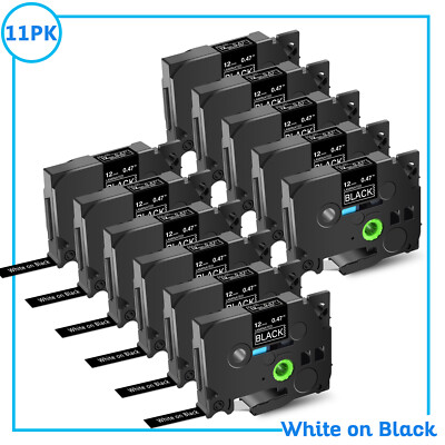 11PK For Brother TZe335 TZ335 AZE White on Black 0.47" 12mm Tape P ...