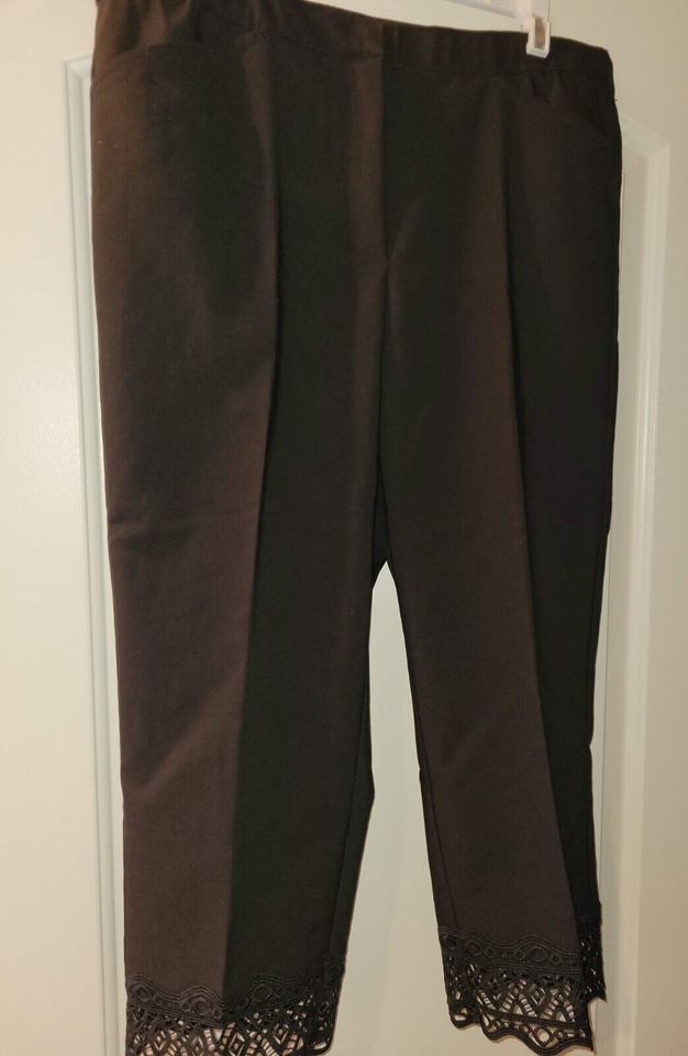 NEW Ruby Road Women Cropped Pants Capris Size 12 Black Cotton Stretch ...