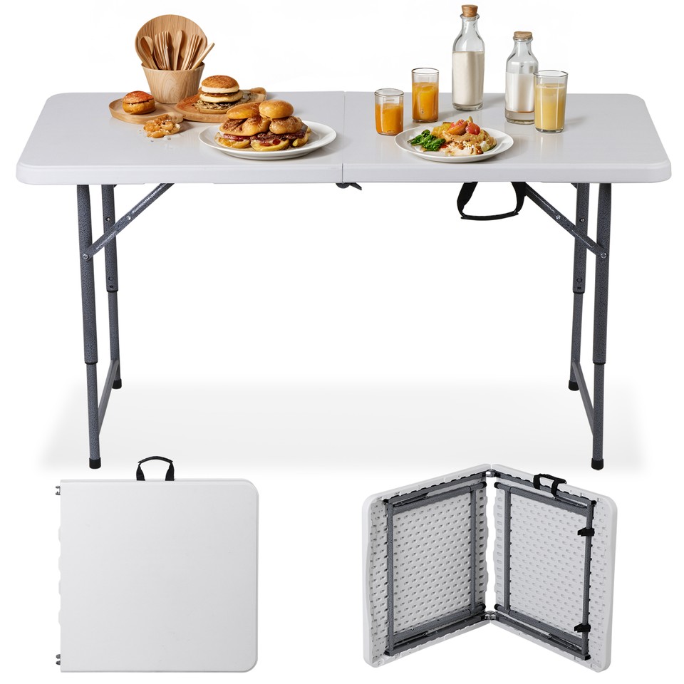 Folding Table 4 FT Portable Fold-in-Half Adjustable Plastic Camping ...