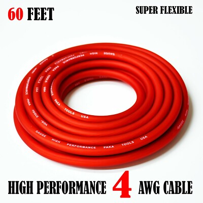 4 Gauge Wire RED , Amplifier Power/Ground Amp Wire 60 Feet Cable Roll ...