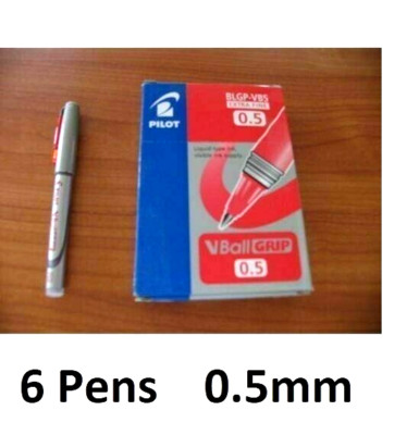 6 x PILOT V-BALL GRIP 0.5 EXTRA FINE BLGP-VB5 RED INK BALL POINT PEN ...