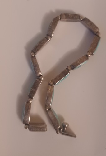 Vintage Mexico 950 Sterling Silver Inlay Turquoise Channel Bracelet ...