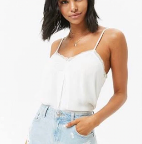 FOREVER 21 CONTEMPORARY ~ Size M ~ White Lace Trim Flowy Cami Tank ...
