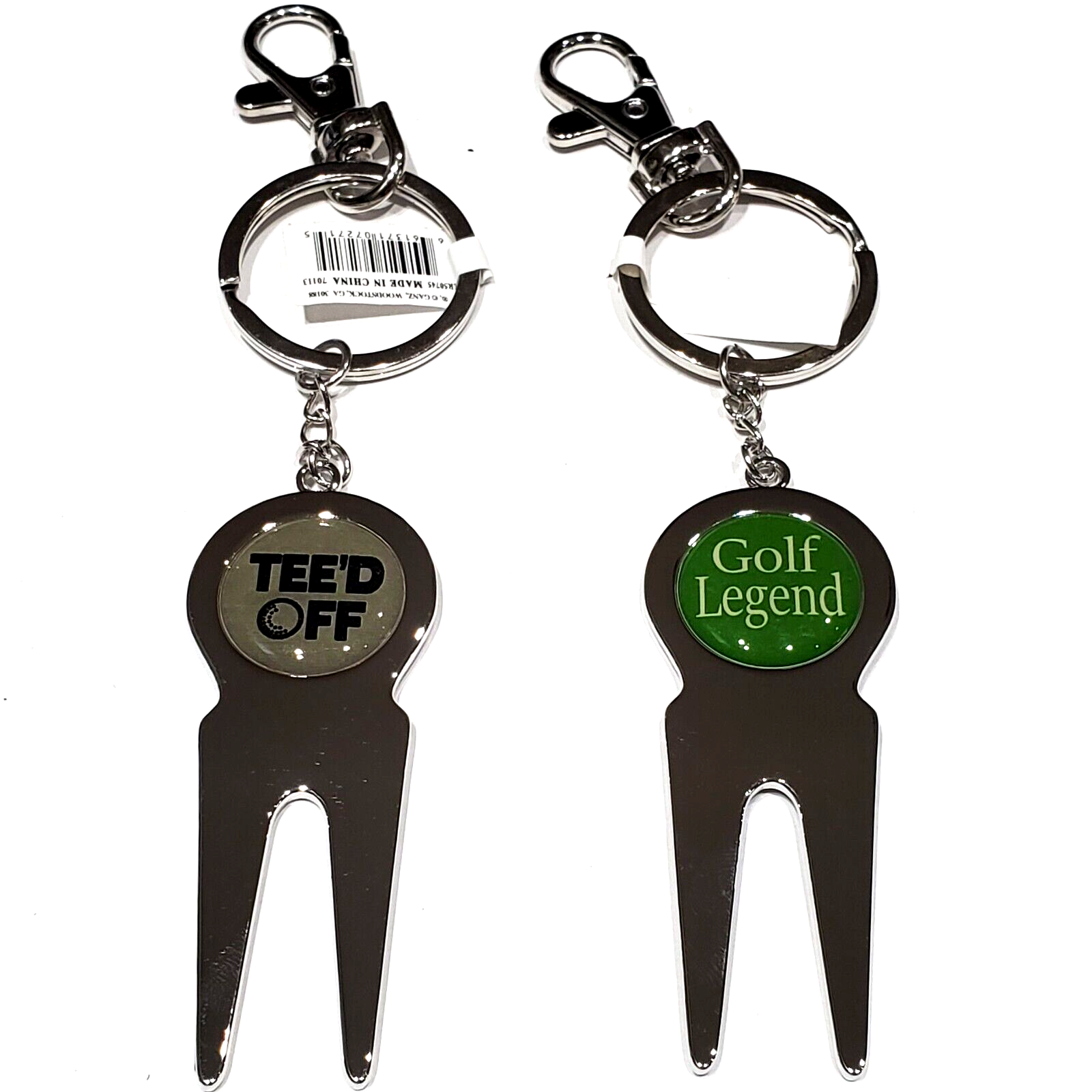 GOLF LEGEND TEE'D OFF DIVOT BALL MARKER METAL SWIVEL CLASP KEYCHAINS 2 ...