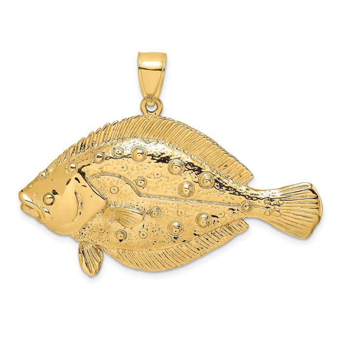14K Solid Yellow Gold Flounder Fish Necklace | eBay