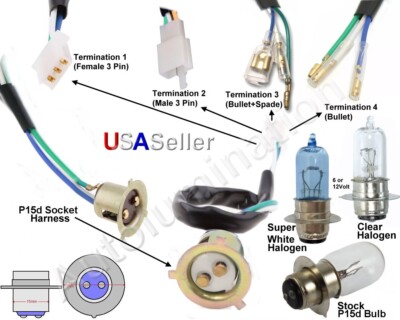 P15d Socket Connector Harness Headlight Bulb H6M P15D-25-1 PX15D 3 Wire ...