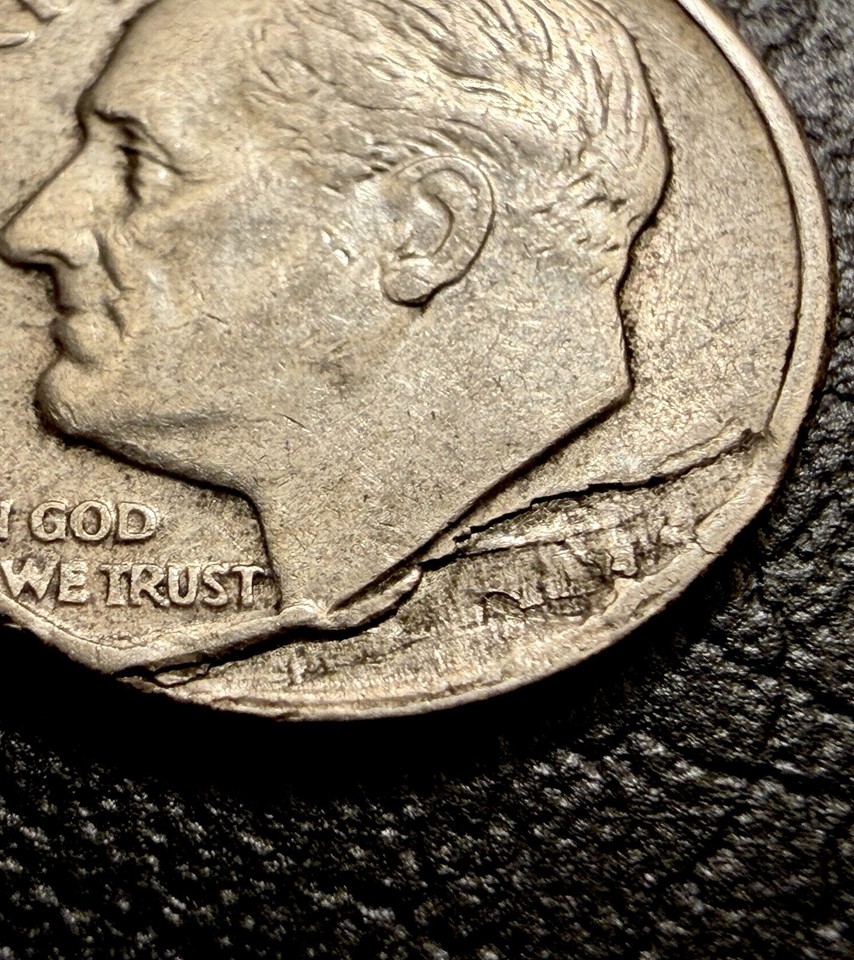 19XX-D No Date Roosevelt Dime Silver 10c Error Coin Huge Obverse ...