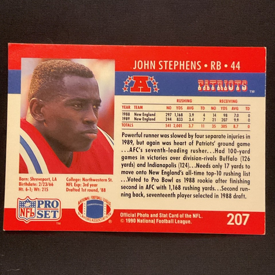 1990 Pro Set #207 Signed Auto John Stephens New England Patriots ...