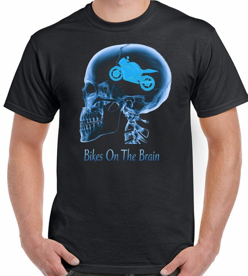 Motorbike T-Shirt Biker Motorcyce On The Brain Mens Funny Superbike ...