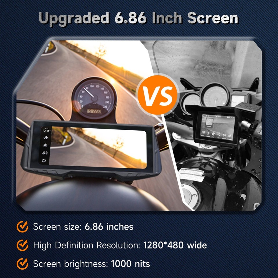 6.86" Motorcycle GPS +Cameras with Wireless CarPlay Android Auto ...