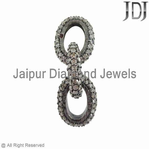1.5cts Pave Diamond Oval Chain Links Connector Finding Solid 925 Silver ...