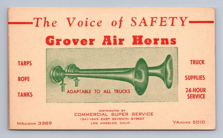 Grover Air Horns "Voice of Safety" Vintage Los Angeles Advertising ...