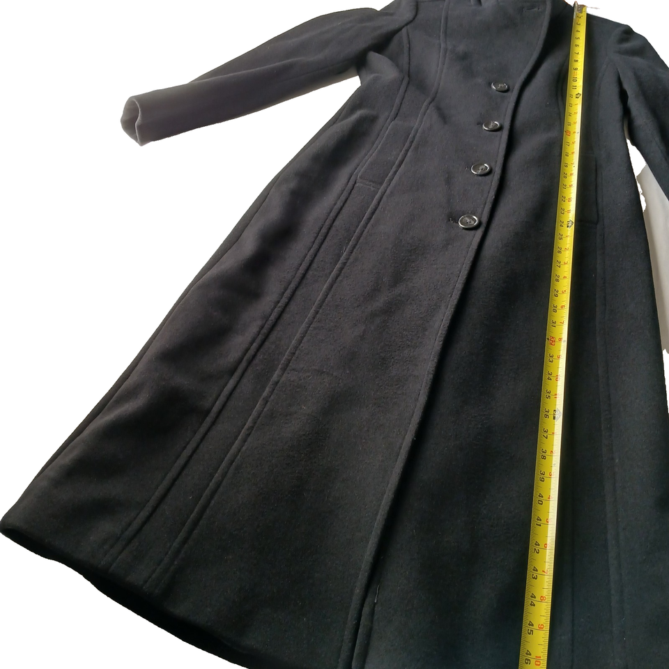 Anne Klein Women's Wool Blend Classic Long Black OverCoat Button Front ...