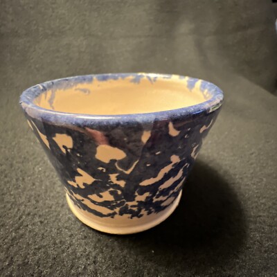 Signed 1988 Conner Prarie Pottery Blue Spongeware Bowl - 2 1/8 X 2 7/8 ...