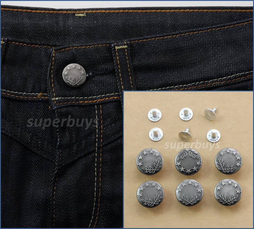 6pc Antique Silver 17mm Jeans Jacket Denim Buttons Hammer Press Repair ...