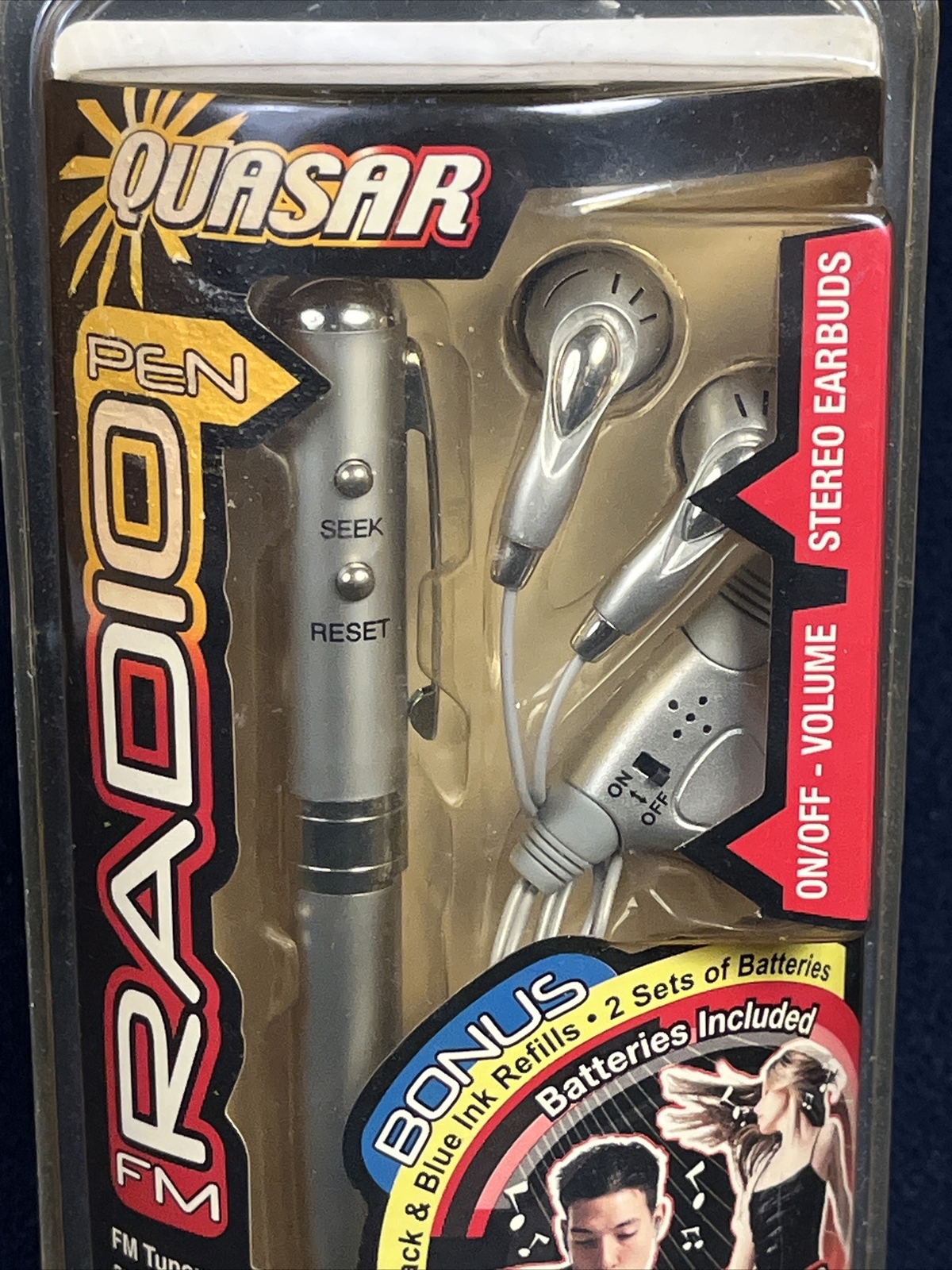 Quasar FM Radio Pen on off Volume Stereo Earbuds Retractable Ball Point ...