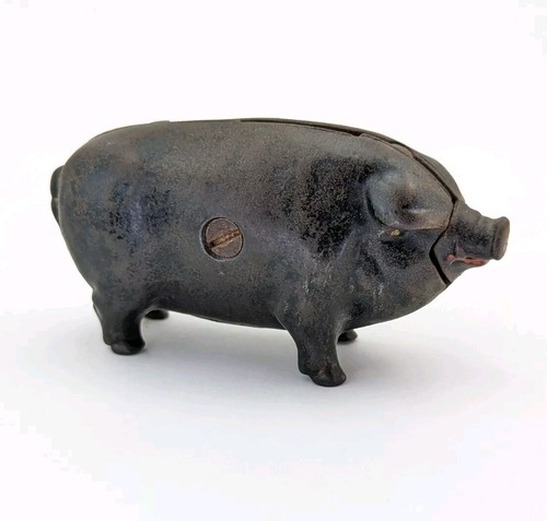 4" Antique Arcade Cast Iron Pig Still Piggy Bank Standing Red Lips | eBay