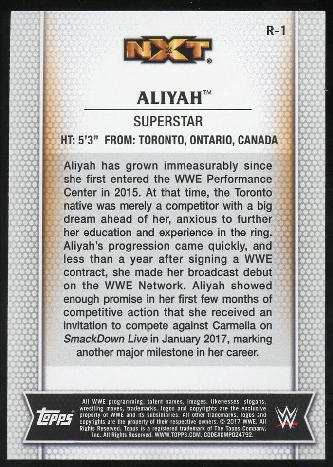 2017 Topps WWE Women's Division Aliyah #R-1 | eBay